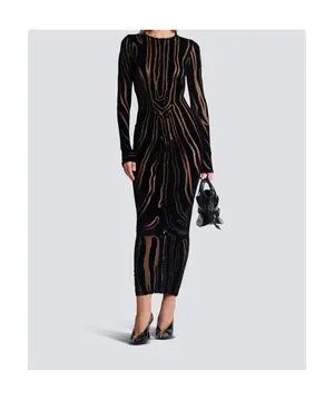 Balmain Long Zebra-print Velvet Dress
