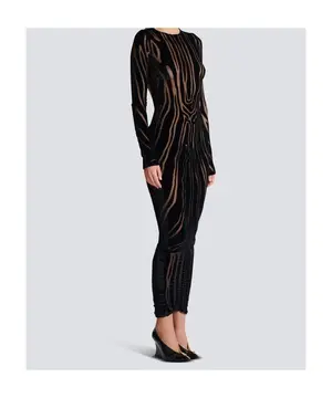 Balmain Long Zebra-print Velvet Dress