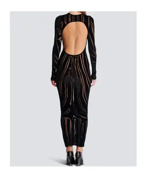 Balmain Long Zebra-print Velvet Dress