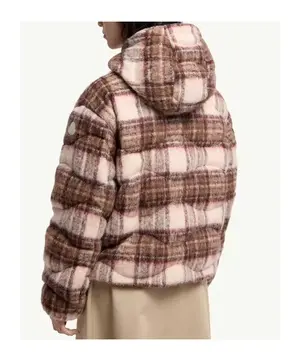 Moncler Cervi Wool Blend Hooded Short Down Jacket With Plaid Print