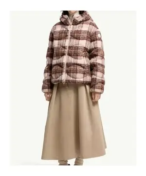 Moncler Cervi Wool Blend Hooded Short Down Jacket With Plaid Print