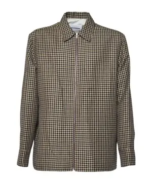 JIL SANDER Gingham-pattern Zip-up Shirt - Gray
