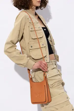 Mcm Mini Himmel Logo Embossed Hobo Bag - Brown