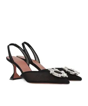 Amina Muaddi Pointed Toe High-heeled Sandals With Elastic Back Tie
