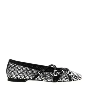 MACHMACH Mach & Mach Embellished Square Toe Ballet Flats - Black