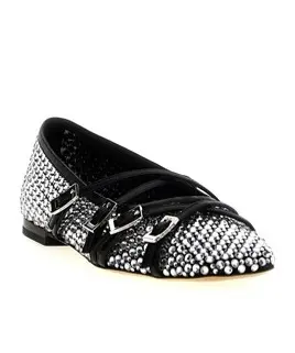 MACHMACH Mach & Mach Embellished Square Toe Ballet Flats