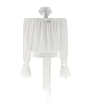 Elisabetta Franchi Off-the-shoulder Ruffle Sleeve Blouse - White