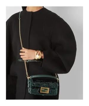Fendi Sequin Embellished Baguette Mini Tote Bag - Green