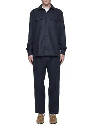 Brunello Cucinelli Pleated Drawstring Waist Pants - Dark Blue
