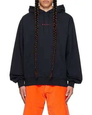 Marni Logo Print Drawstring Hoodie - Black