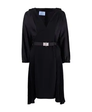 Prada Sable Dress With Hood And Pleated Skirt