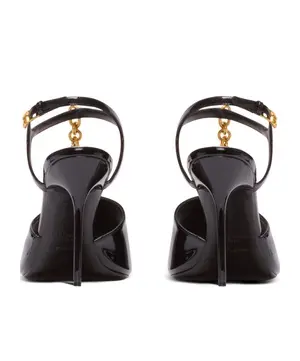 Balmain Patent Calfskin Sync Sandals With Chain Detail - Black