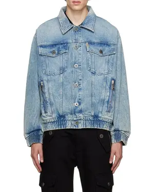 Balmain Denim Jacket With Classic Collar And Silver Metal Zippers