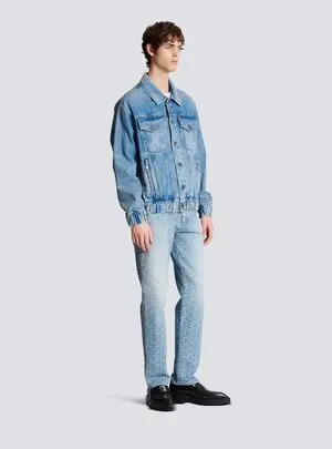 Balmain Denim Jacket With Classic Collar And Silver Metal Zippers