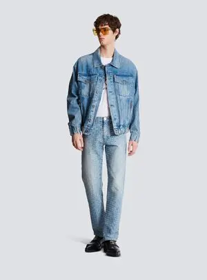 Balmain Denim Jacket With Classic Collar And Silver Metal Zippers