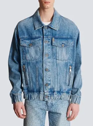 Balmain Denim Jacket With Classic Collar And Silver Metal Zippers