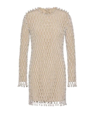 Valentino Garavani Embroidered Rhinestone Mesh Short Dress - Nude