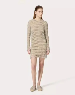 Valentino Garavani Embroidered Rhinestone Mesh Short Dress