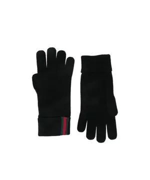 Gucci Striped Detailed Knit Gloves - Black