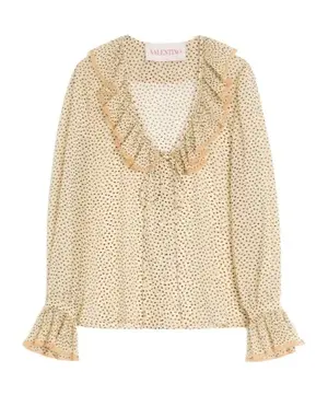 Valentino Garavani Polka Dot Printed Ruffled Blouse - Birch/black