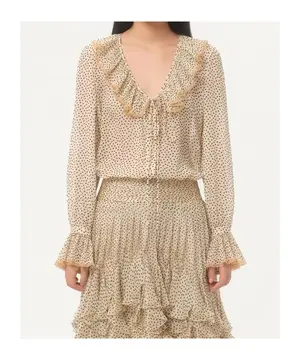 Valentino Garavani Polka Dot Printed Ruffled Blouse - Birch/black