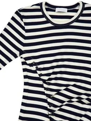 Rabanne Striped Asymmetric Button Detail Long Sleeve Top - Black