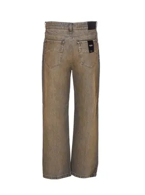 Fendi Logo Patch Straight-leg Long Jeans - Gray