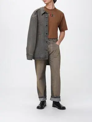 Fendi Logo Patch Straight-leg Long Jeans - Gray
