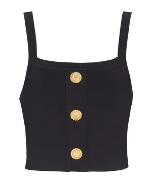 Balmain Knit Bralette Top With Engraved Zipper - Black