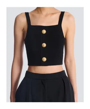 Balmain Knit Bralette Top With Engraved Zipper - Black