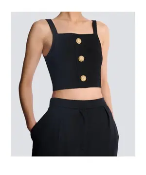 Balmain Knit Bralette Top With Engraved Zipper - Black