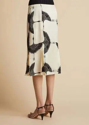 Khaite Bird-print Cupro Midi Skirt