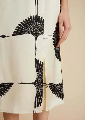 Khaite Bird-print Cupro Midi Skirt