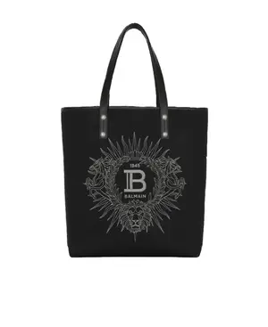Balmain Varsity Monogrammed Canvas And Leather Tote Bag - Black