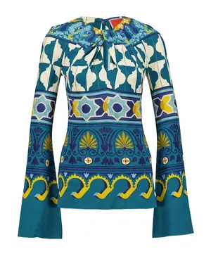 La DoubleJ Superflare Blouse With Horn Sleeves And Printed Design