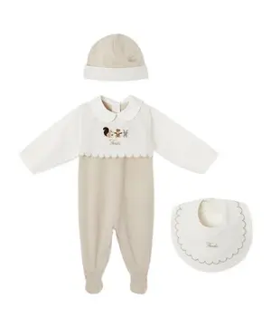 Fendi Baby Set With Squirrel Embroidery - Light Brown