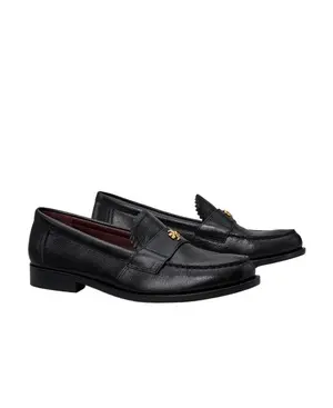 Tory Burch Double T Logo Plaque Round-toe Loafers - Black