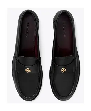 Tory Burch Double T Logo Plaque Round-toe Loafers - Black