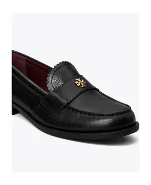 Tory Burch Double T Logo Plaque Round-toe Loafers - Black