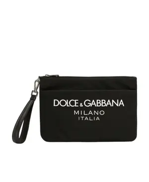 Dolce & Gabbana Logo Print Zipped Clutch Bag - Black