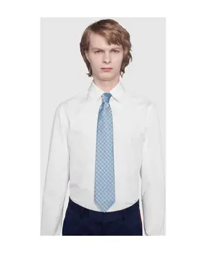 Gucci Gg Pattern Silk Jacquard Neck Tie - Blue