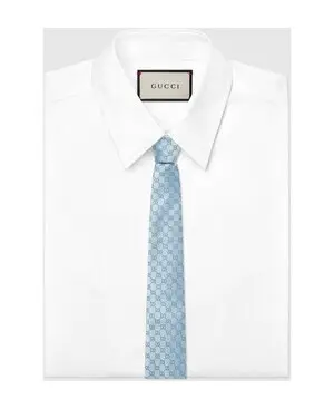 Gucci Gg Pattern Silk Jacquard Neck Tie - Blue