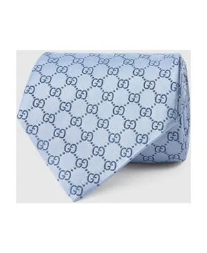 Gucci Gg Pattern Silk Jacquard Neck Tie - Blue