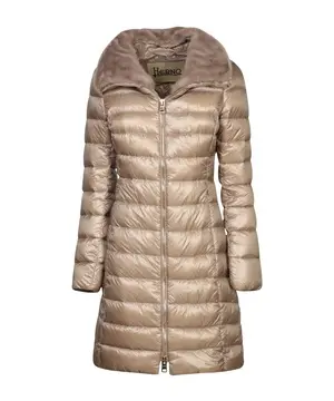 Herno High-neck Down Coat With Removable Faux Fur Collar - Beige