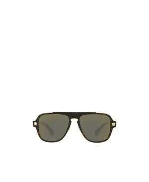Versace Aviator Sunglasses With Geometric Frames And Logo Detail - Black