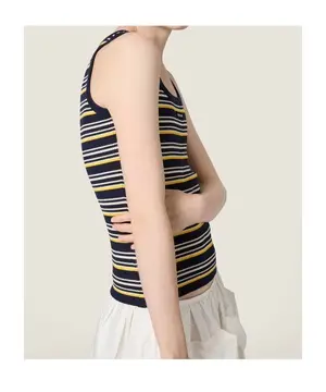 Miu Miu Striped Ribbed Vest - Blue