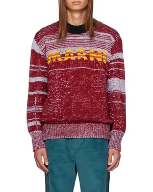 Marni Logo Intarsia Crewneck Jumper - Red