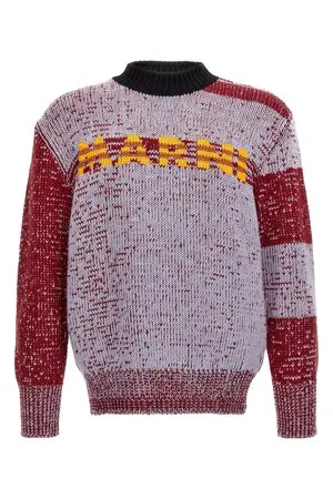 Marni Logo Intarsia Crewneck Jumper - Red