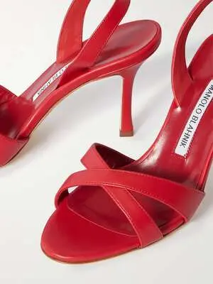 Manolo Blahnik Round Toe High Heel Sandals - Red