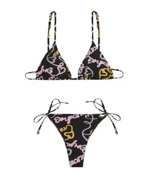 Emporio Armani Logo Print Triangle Bikini - Black